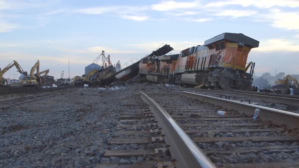 The aftermath of a head on collision between two freight trains in ...