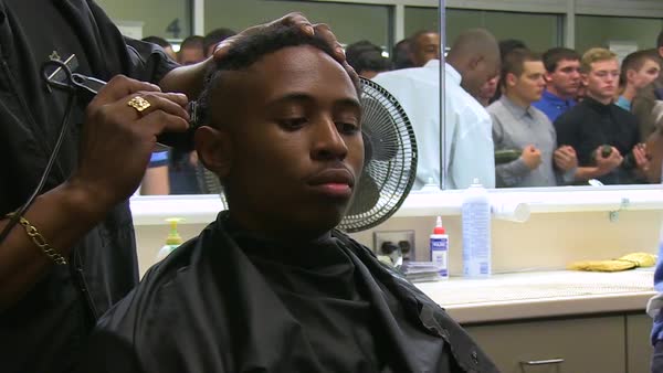 Time lapse of new army recruits gettingtheir hair cut and heads shaved ...
