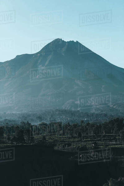 Panoramic view of Mount Merapi which is located in a special area of ...