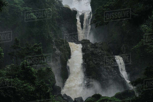 The swift waterfall in the middle of the forest, Sewu waterfall ...