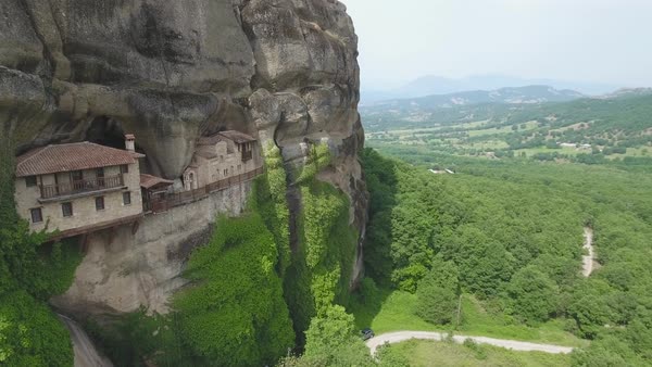 Aerial shot of Monastery of Ypapanti at Meteora in Greece - 4K Royalty ...