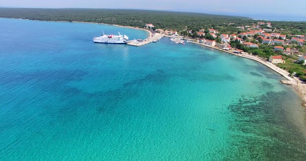 OLIB, CROATIA - 10 AUGUST 2015: Aerial view of tourists enjoying on ...
