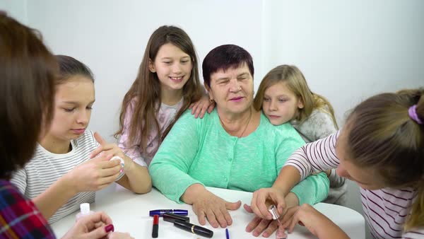 Women generations of one family. six females of different age together ...