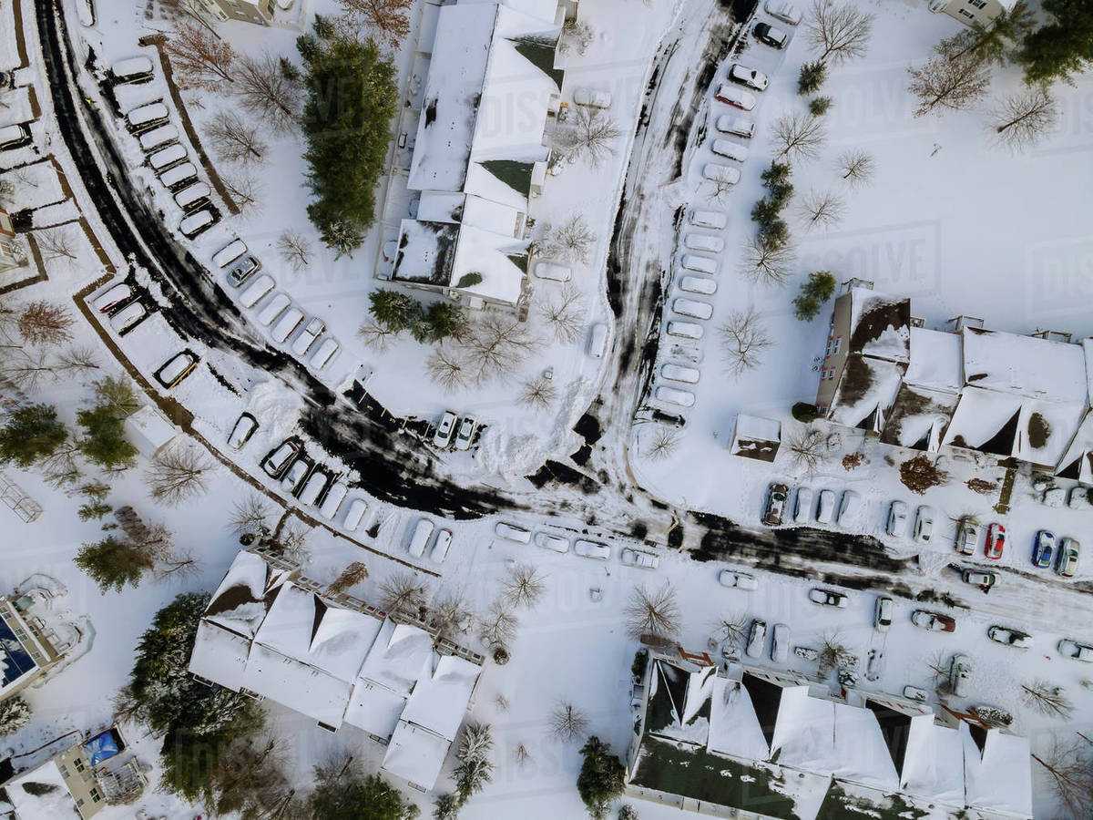 A perfect neighbourhood houses in suburb at winter the north America ...