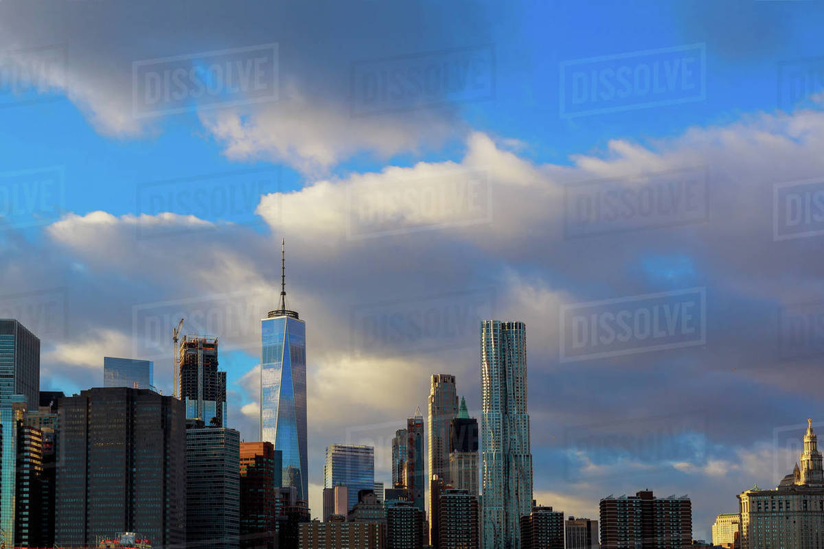 View of Lower Manhattan and Freedom tower from Staten Island Ferry boat ...