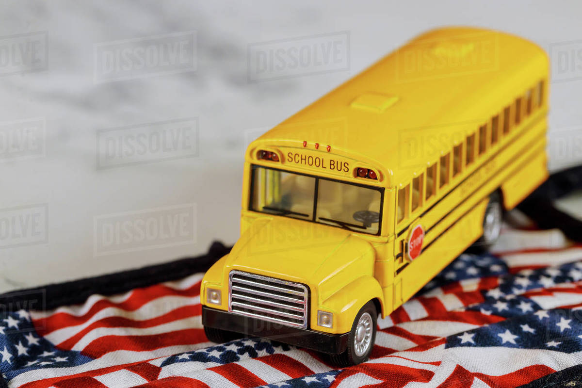Small town school bus and american flag background - Royalty-free Stock ...