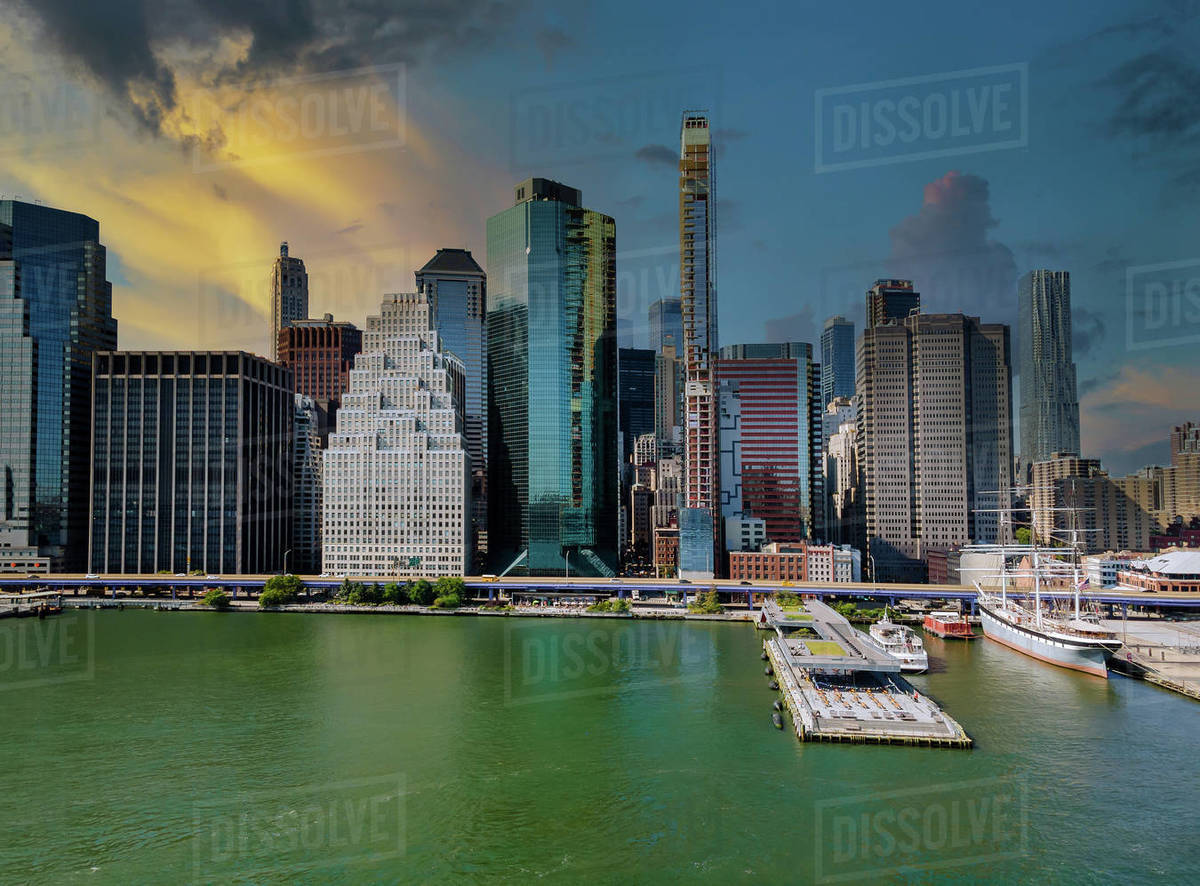 Aerial view of the panoramic landscape large spectacular buildings in ...