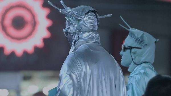 Two Times Square characters look for tourists. - Stock Video Footage ...