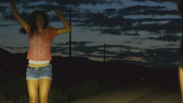 Group Of 3 Girls Dance In The Headlights On Desert Road - Stock Video ...