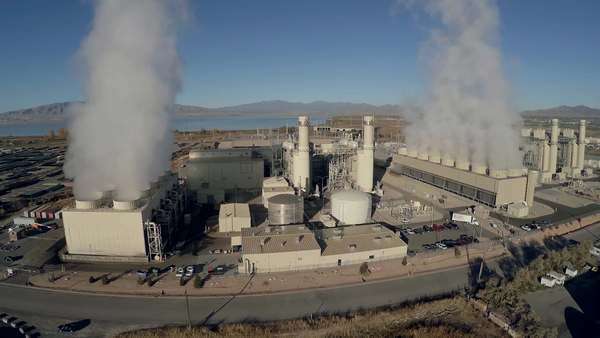 Aerial view of the New Natural Gas power plant generating electricity ...