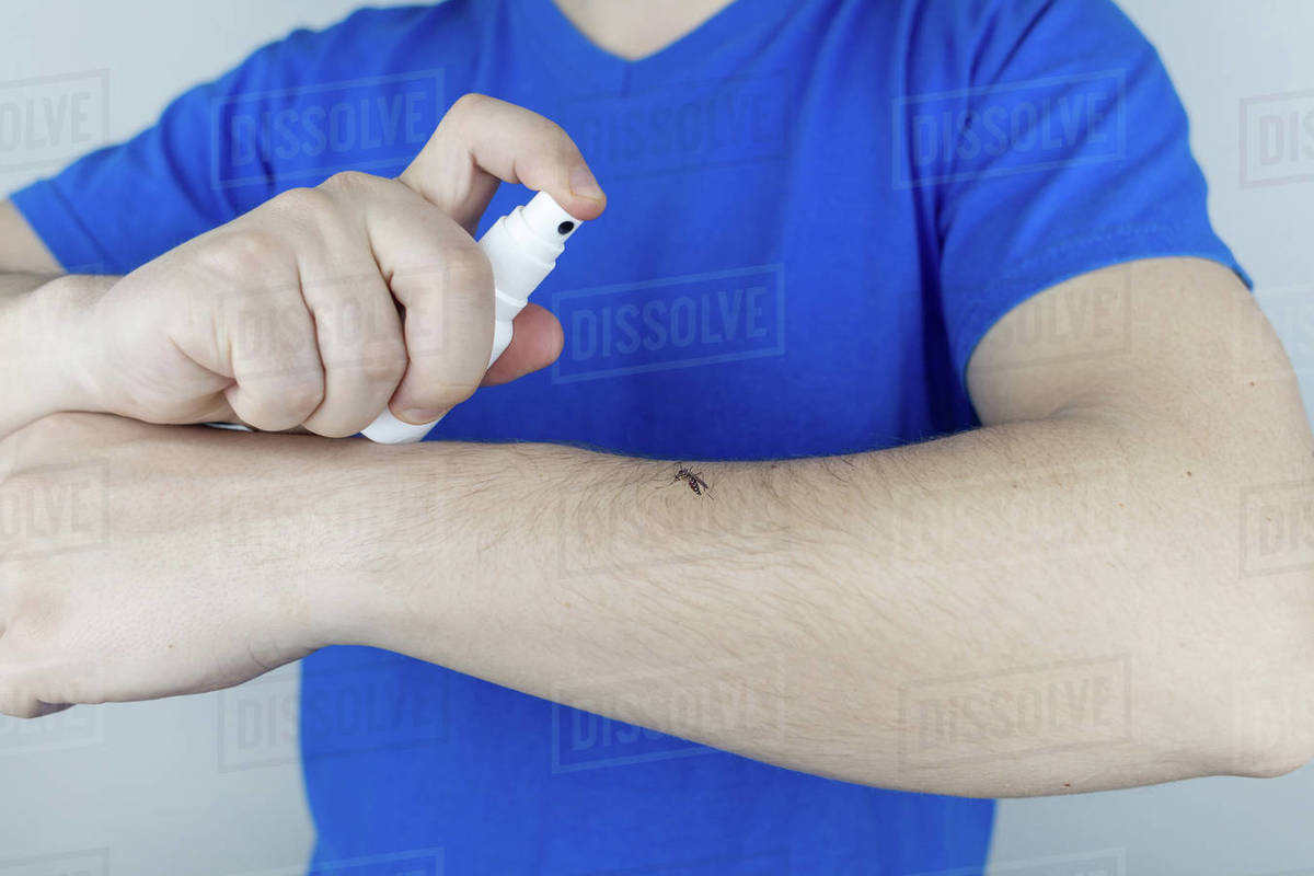 Mosquito repellent. Close-up of an insect repellant spray. Means for ...
