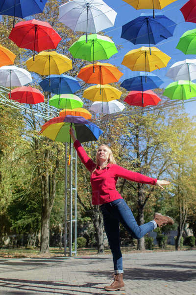 Colorful umbrellas. Bottom view. Conceptual art object. No labels or ...
