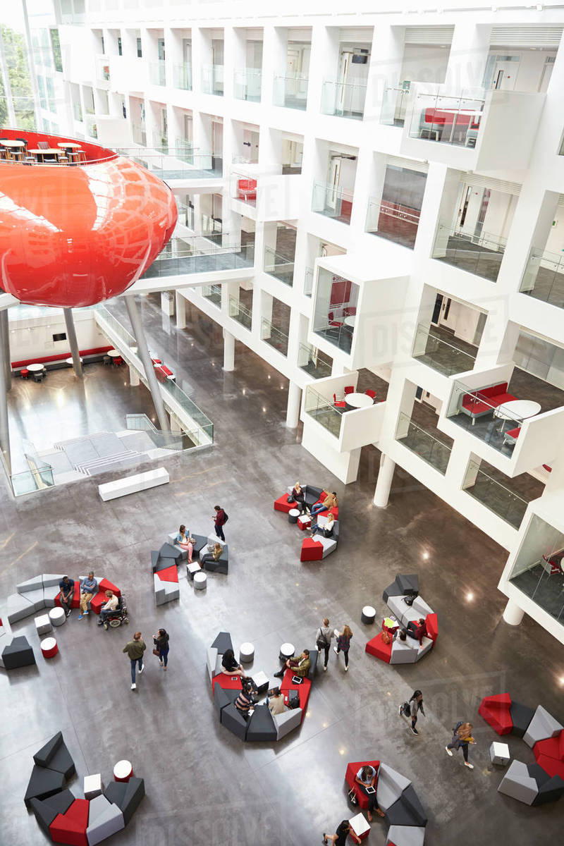 Modernist interior of a university atrium, vertical - Royalty-free ...