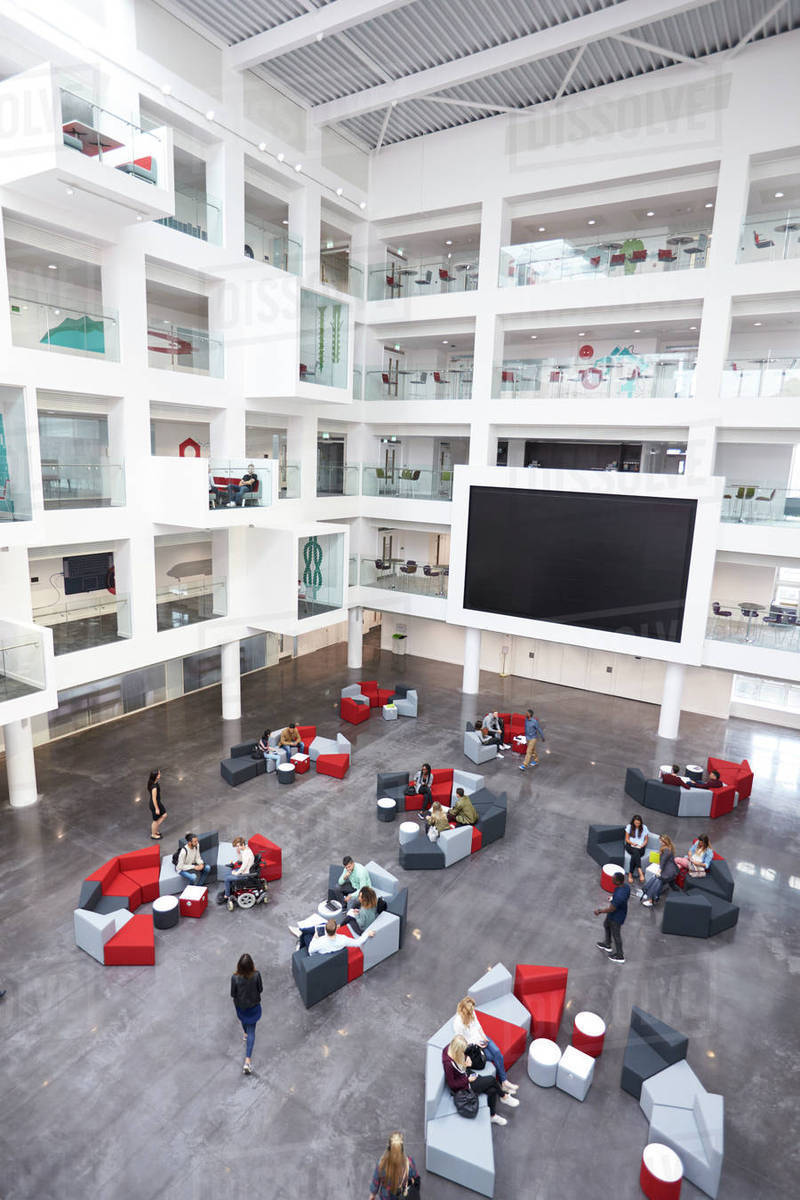 Modern university lobby atrium and study rooms, vertical - Royalty-free ...