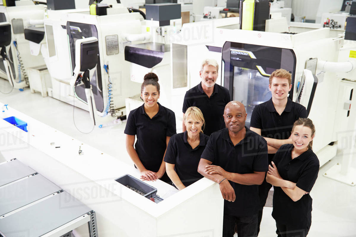 High angle view of engineering workshop with cnc machines - Stock Photo ...