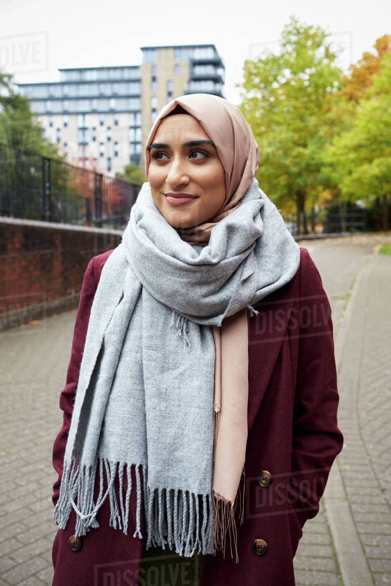Portrait of british muslim woman in urban environment - Royalty-free ...