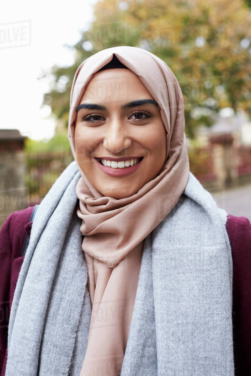 Portrait of british muslim woman in urban environment - Stock Photo ...