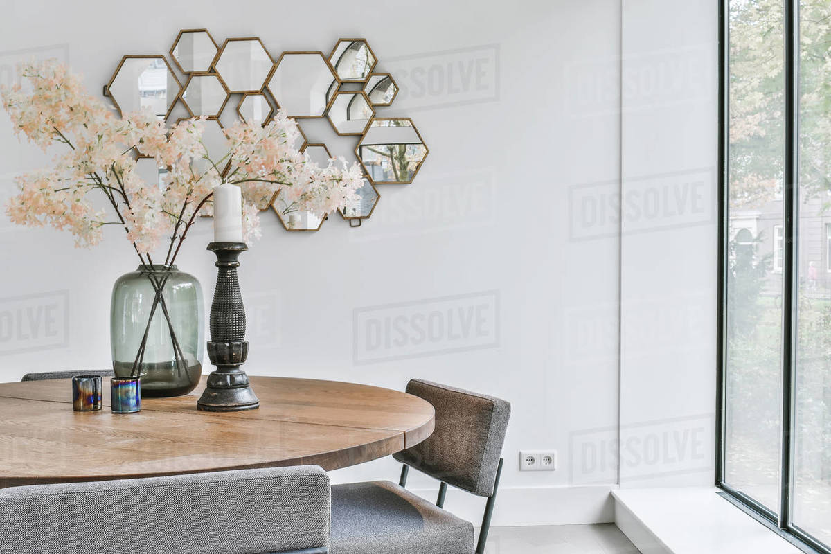 Bright dining room with decorative table and chairs - Royalty-free ...