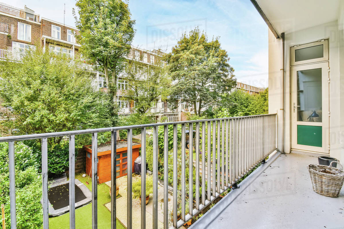 Delightful balcony design with amazing outside views - Royalty-free ...