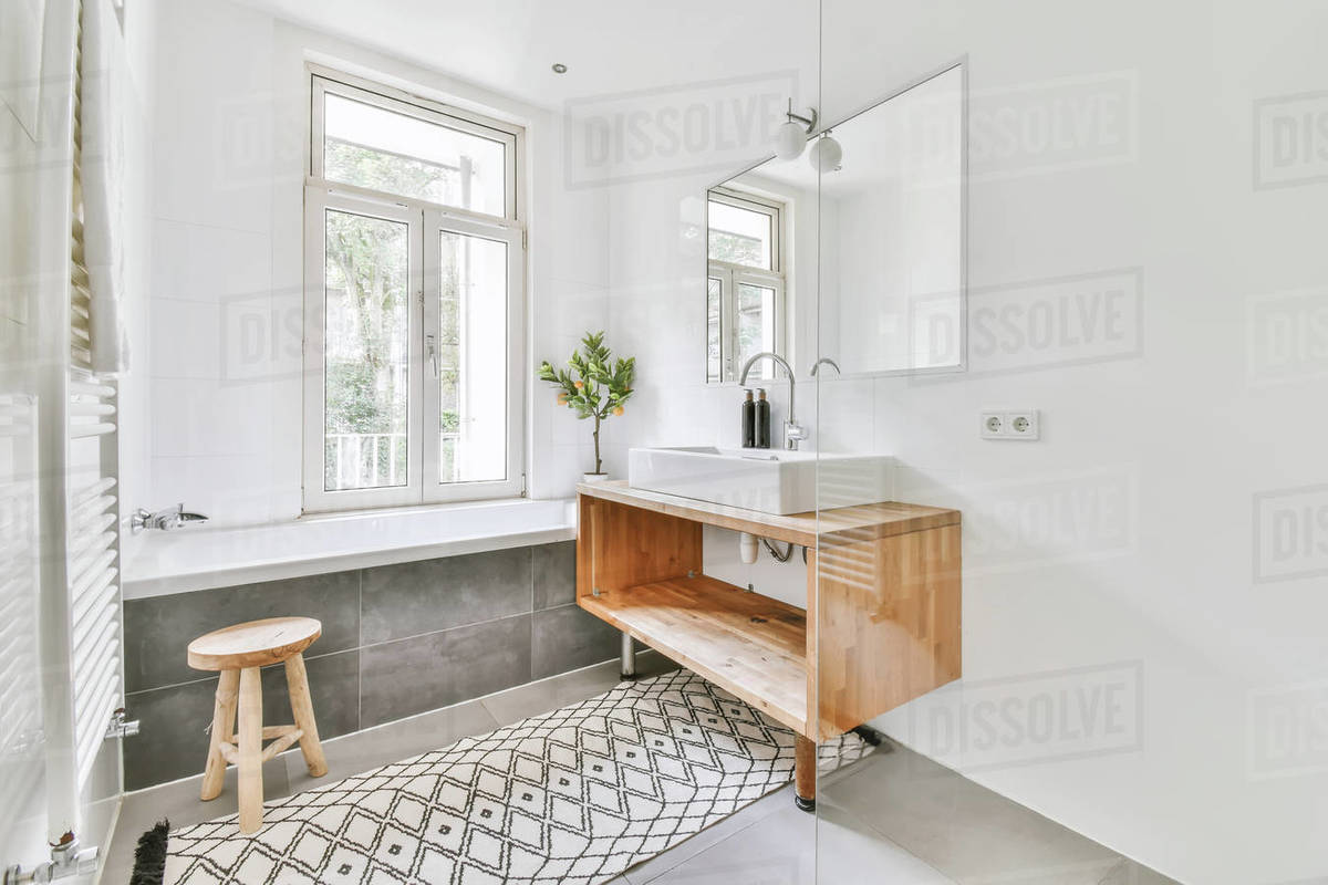 Stylish and modern bathroom with rectangular large sink - Stock Photo ...