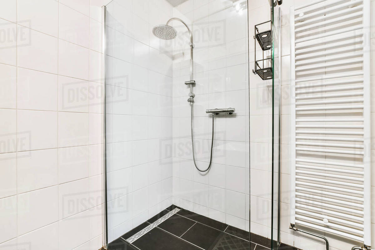 Modern shower stall in a bright bathroom - Royalty-free Stock Photo ...