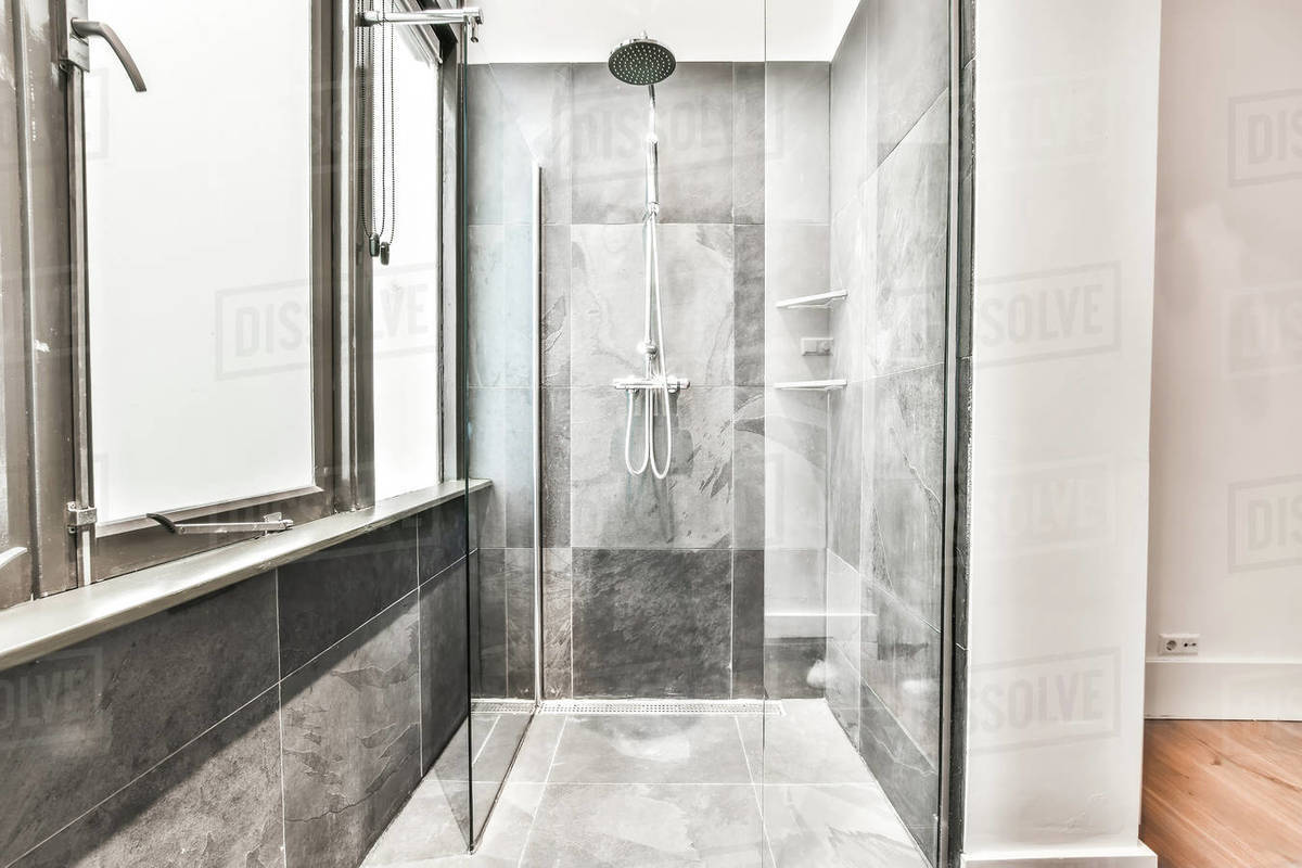 Modern shower stall in a bright bathroom - Royalty-free Stock Photo ...