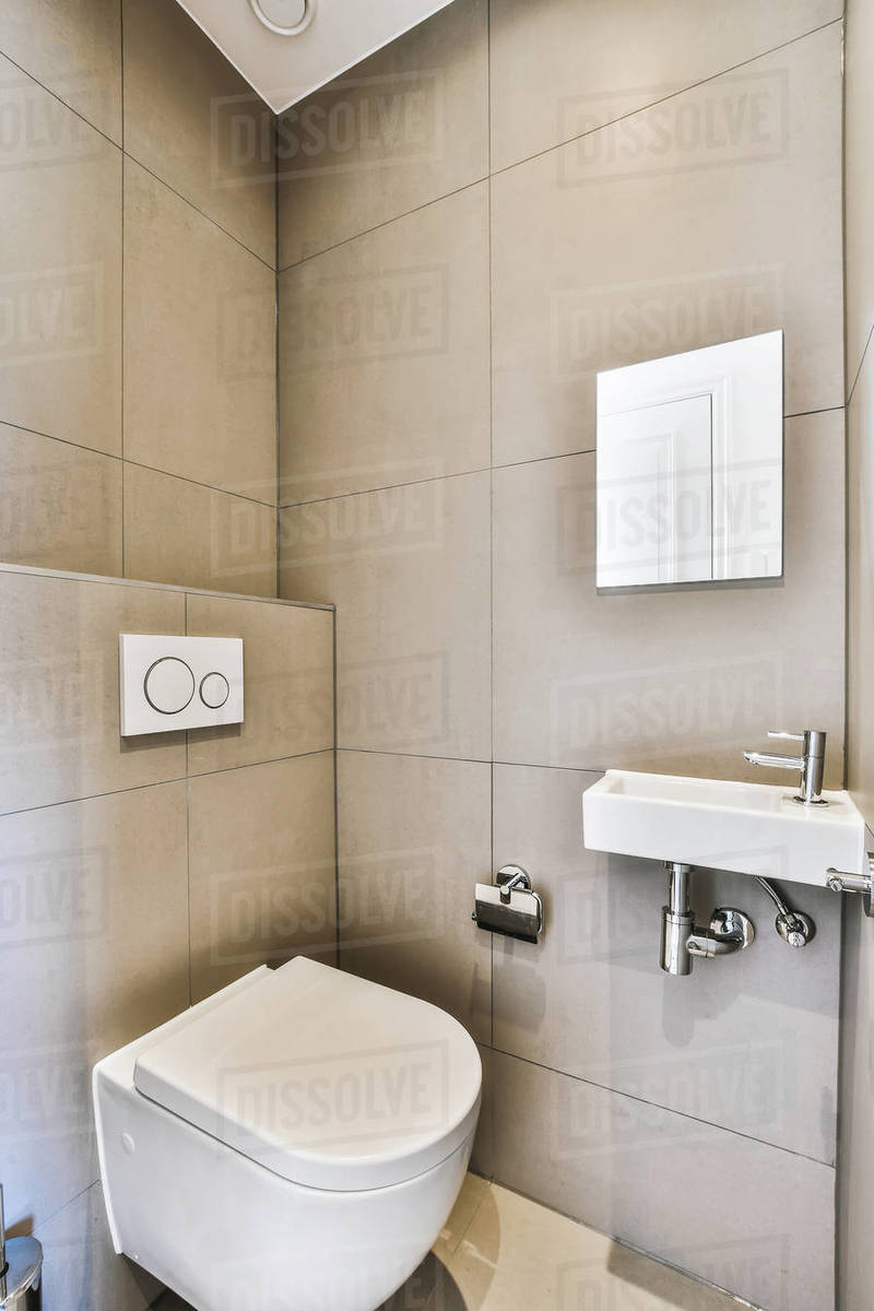 Interior of small clean washroom in miniature style - Royalty-free ...