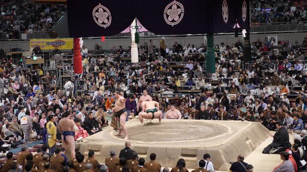 Sumo tournament in Japan. Sumo wrestlers fight. Sumo match. - 4K ...