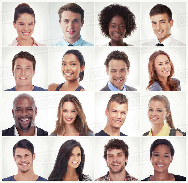 Headshot, face collage or portrait of happy people in a community ...