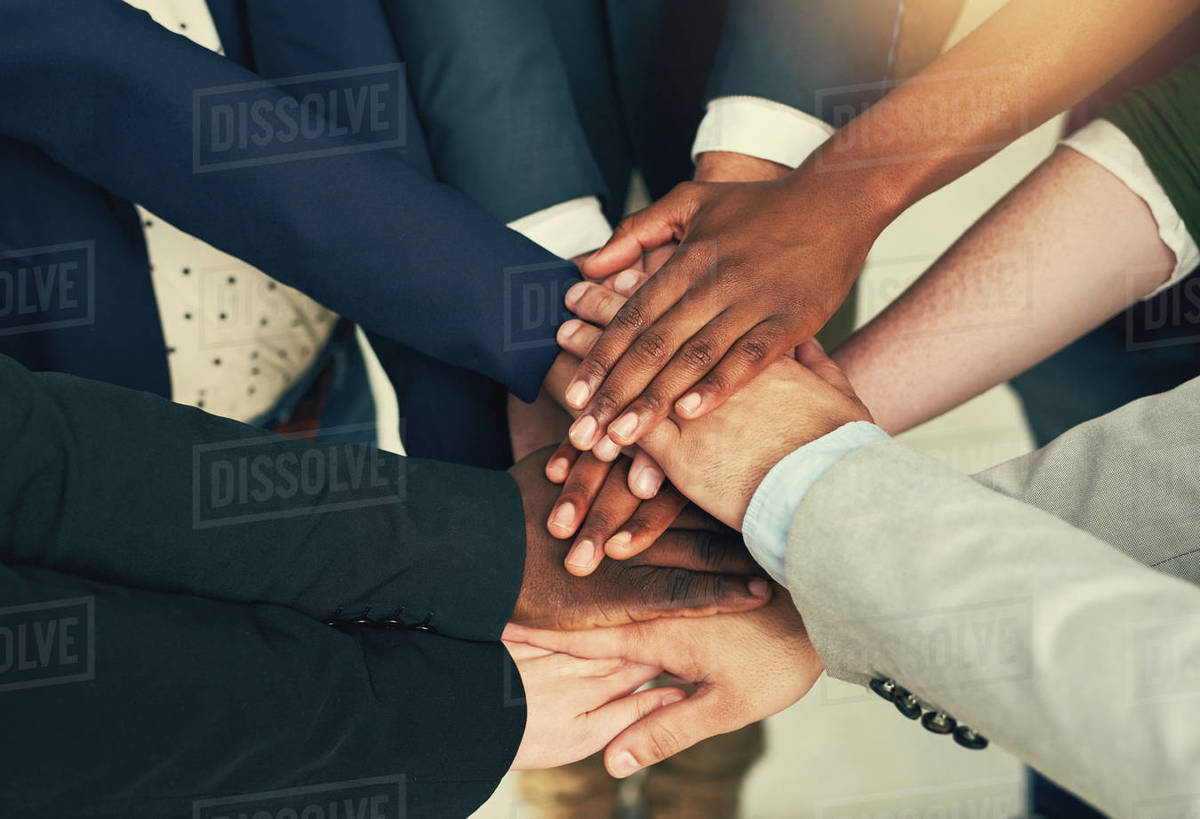 Teamwork, diversity and hands stack of business people in office for ...