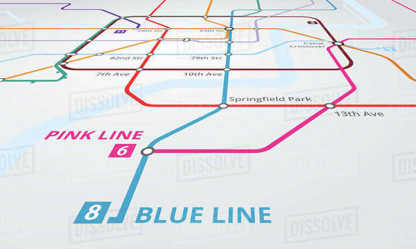 Underground, train railway and lines on map of metro for navigation ...