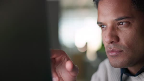 Cyber security man, digital programmer or computer for thinking web ...