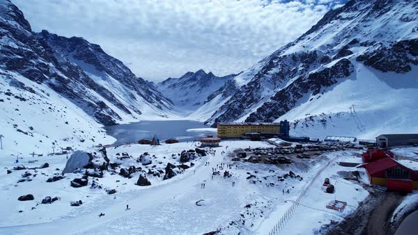 Santiago Chile. Ski station center at snowing Andes Mountains near ...