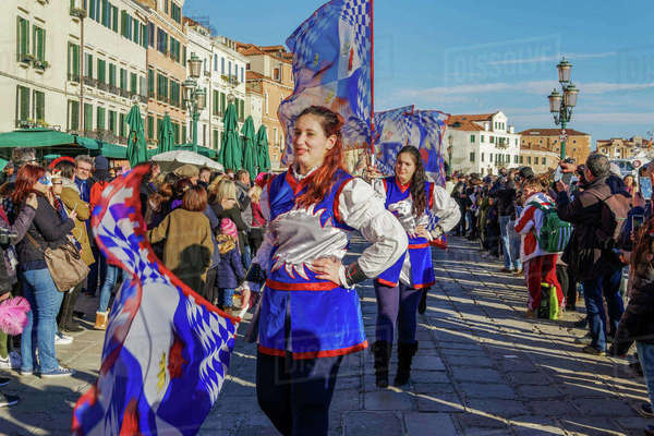 Venice, Italy Carnival celebration Festa delle Marie walking parade ...