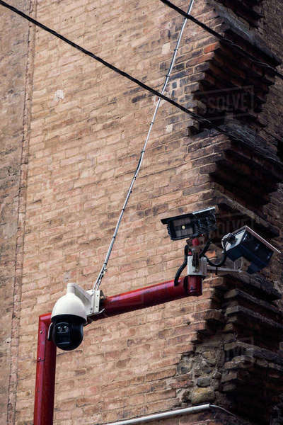 Day view of CCTV security surveillance digital observation cameras on a ...