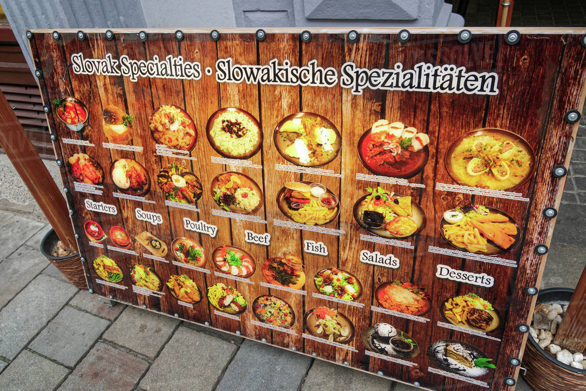 Bratislava, Slovakia Local food menu chart display with descriptions ...