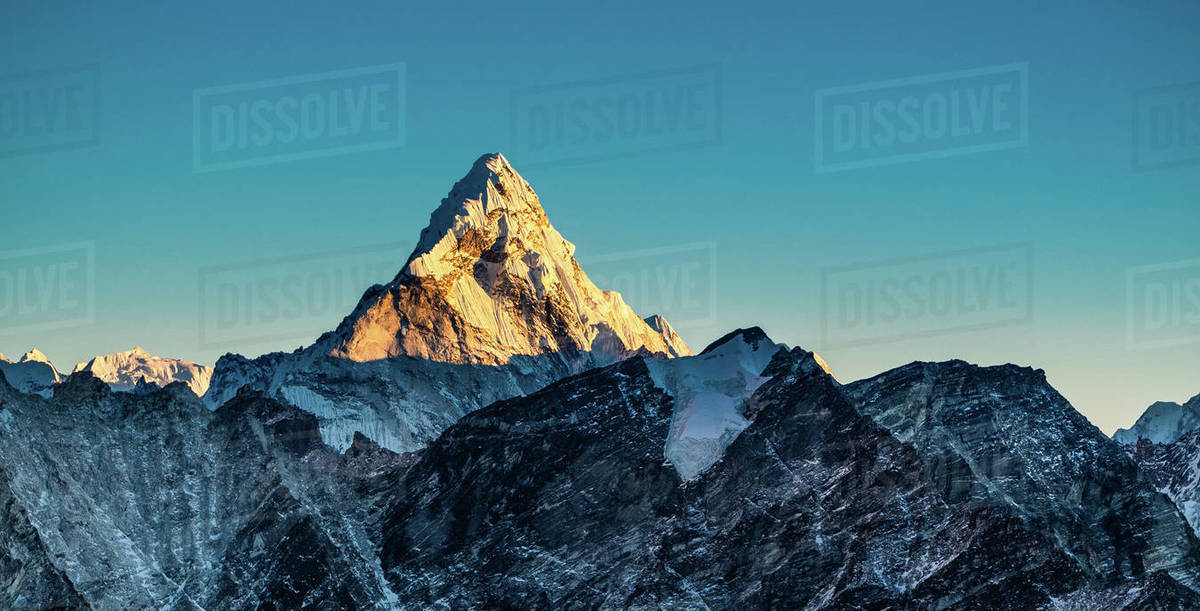 The peak of Ama Dablam at sunset time from Kala Patthar, Khumbu Valley ...