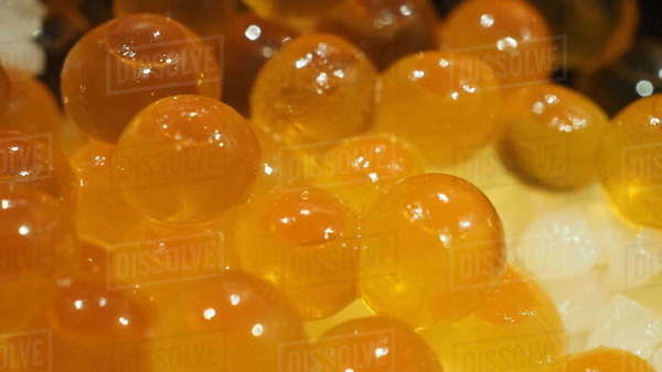 Close up of sashimi salmon roe with rice bowl or donburi in Japanese ...