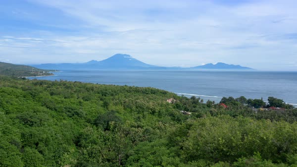 Beautiful coast of island of Nusa Penida with jungle forest and village ...