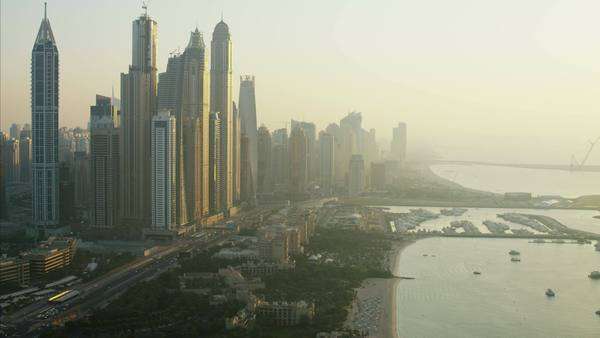 Aerial Dubai Cosmopolitan city coastline Downtown Skyscrapers Media ...