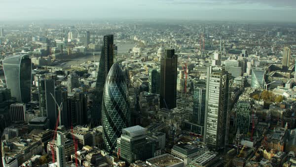 Aerial view of London's financial and business sector UK - Stock Video ...
