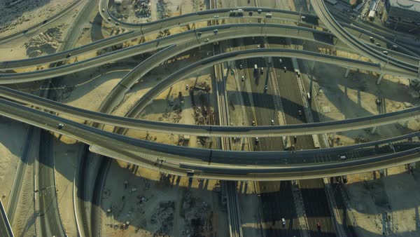Aerial view overhead Dubai junction Intersection Sheikh Zayed Road ...