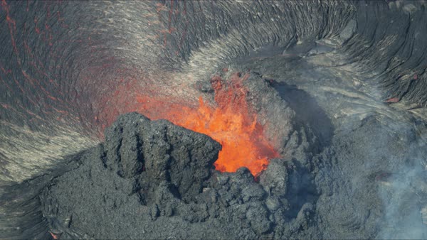 Aerial view of earths power natures fury molten lava exploding from ...