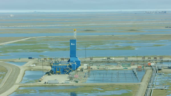 Alaska - September, 2017: Aerial landscape view of Deadhorse Oil ...
