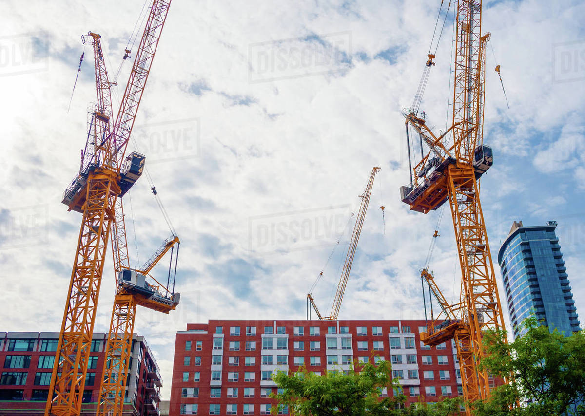 MONTREAL, CANADA - Multiple cranes are set up downtown for a large ...