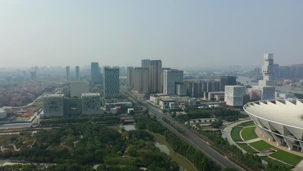 Sunny day foshan city famous modern library and stadium traffic street ...