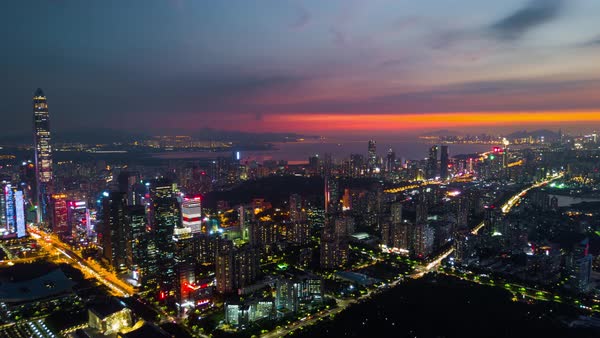Shenzhen Cityscape Sunset Sky Downtown Aerial Panorama Timelapse China ...