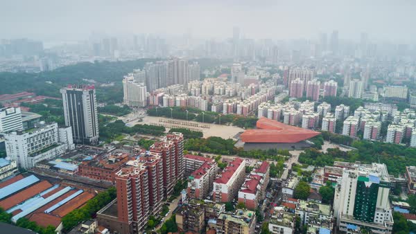 Day time Wuhan cityscape museum park aerial panorama timelapse China ...