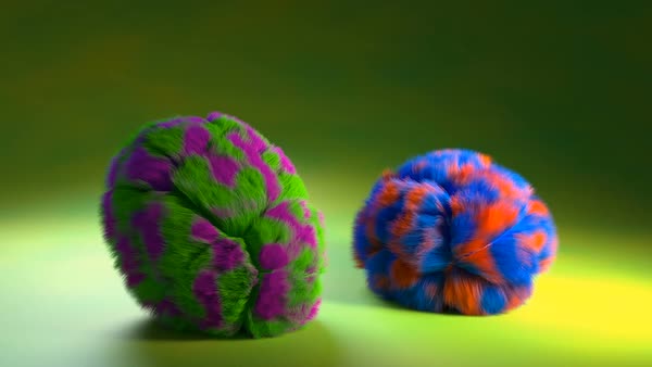 Multi-colored bouncing fur balls 3d animation on a background of ...