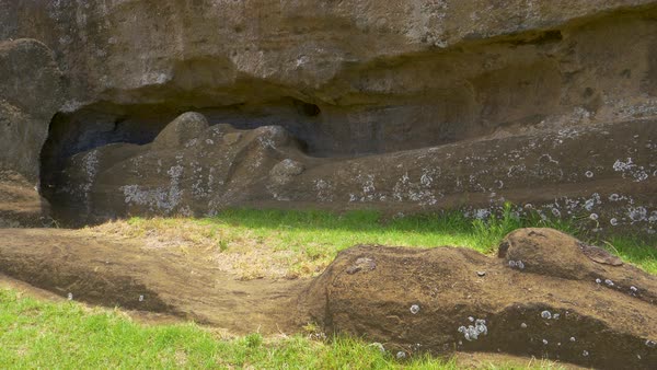 CLOSE UP: Ancient volcanic sculpture with a human face is left lying in ...